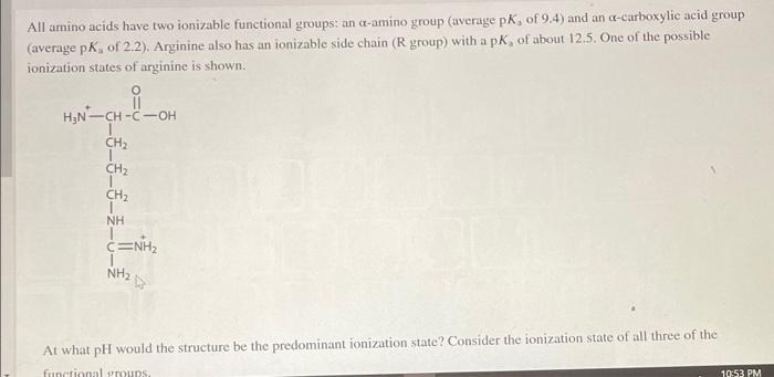 Solved All amino acids have two ionizable functional groups: | Chegg.com