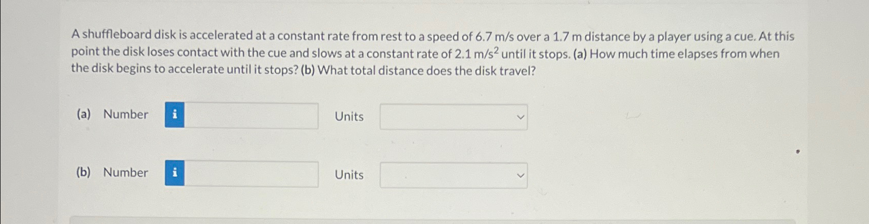 Solved A shuffleboard disk is accelerated at a constant rate | Chegg.com