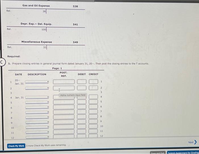 Closing Entries (Net Loss) Use the following partial | Chegg.com