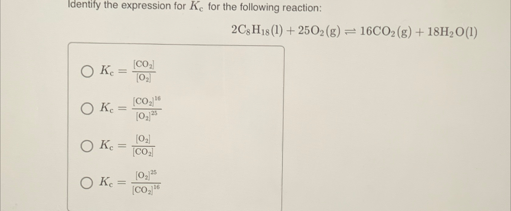 Solved Identify the expression for Kc ﻿for the following | Chegg.com