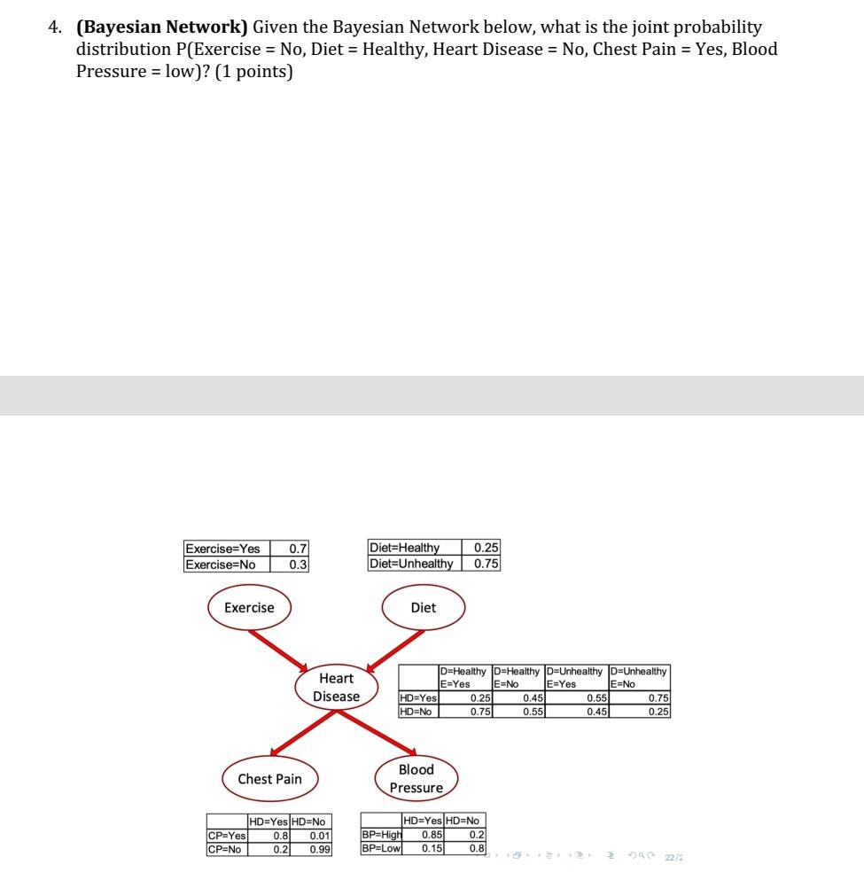 Solved 4. (Bayesian Network) Given the Bayesian Network | Chegg.com Solved 4. (Bayesian Network) Given the Bayesian Network | Chegg.com