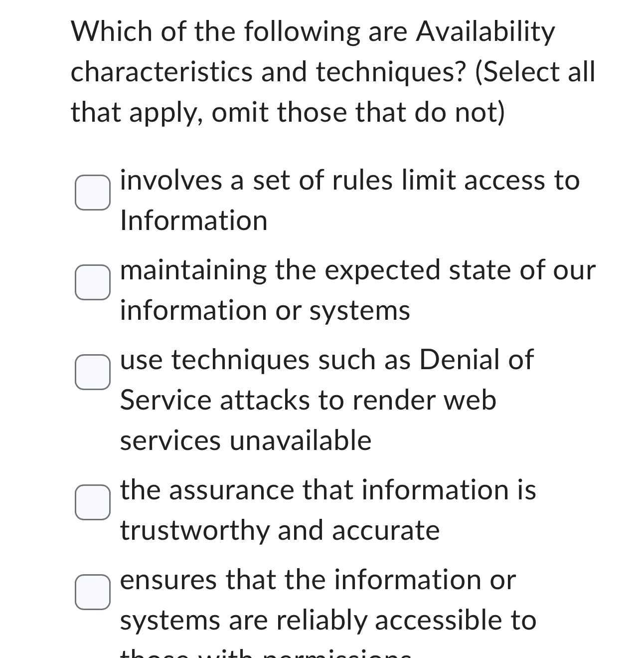 Solved Which of the following are Availability | Chegg.com