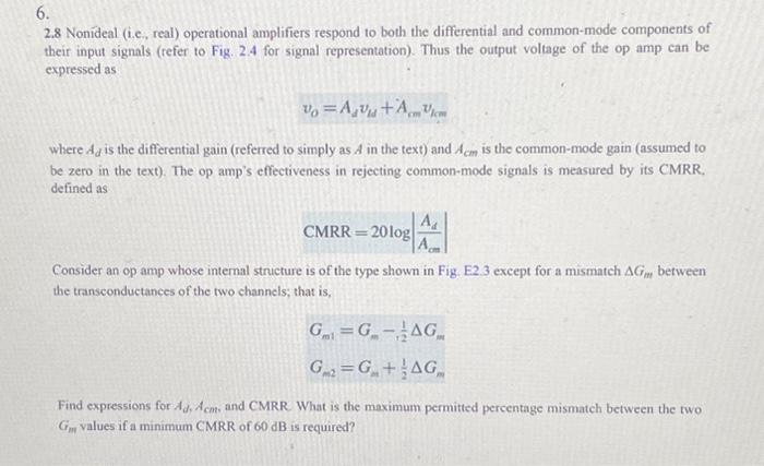 Solved 2.8 Nonideal (i.e, real) operational amplifiers | Chegg.com