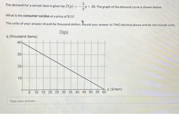 Solved The demand for a certain item is given by | Chegg.com