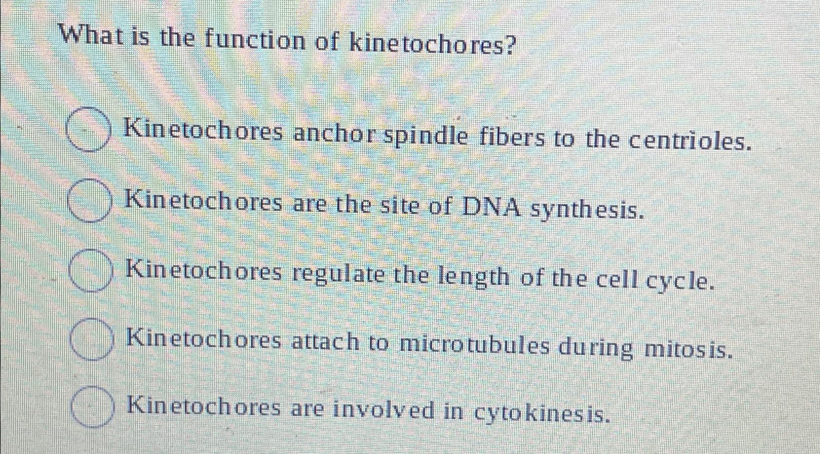 Solved What is the function of kinetochores?Kinetochores | Chegg.com