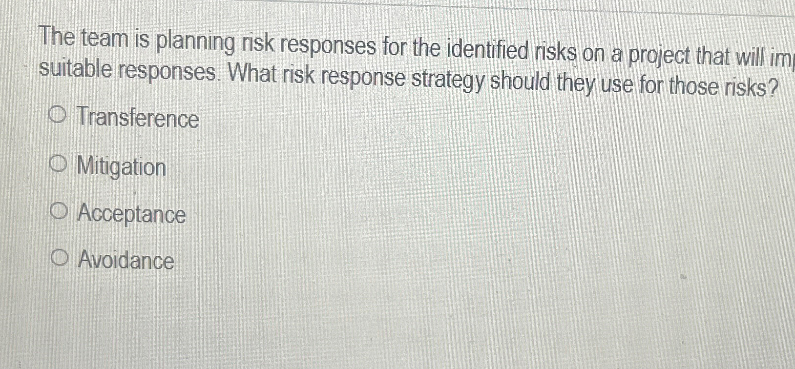 Solved The team is planning risk responses for the | Chegg.com
