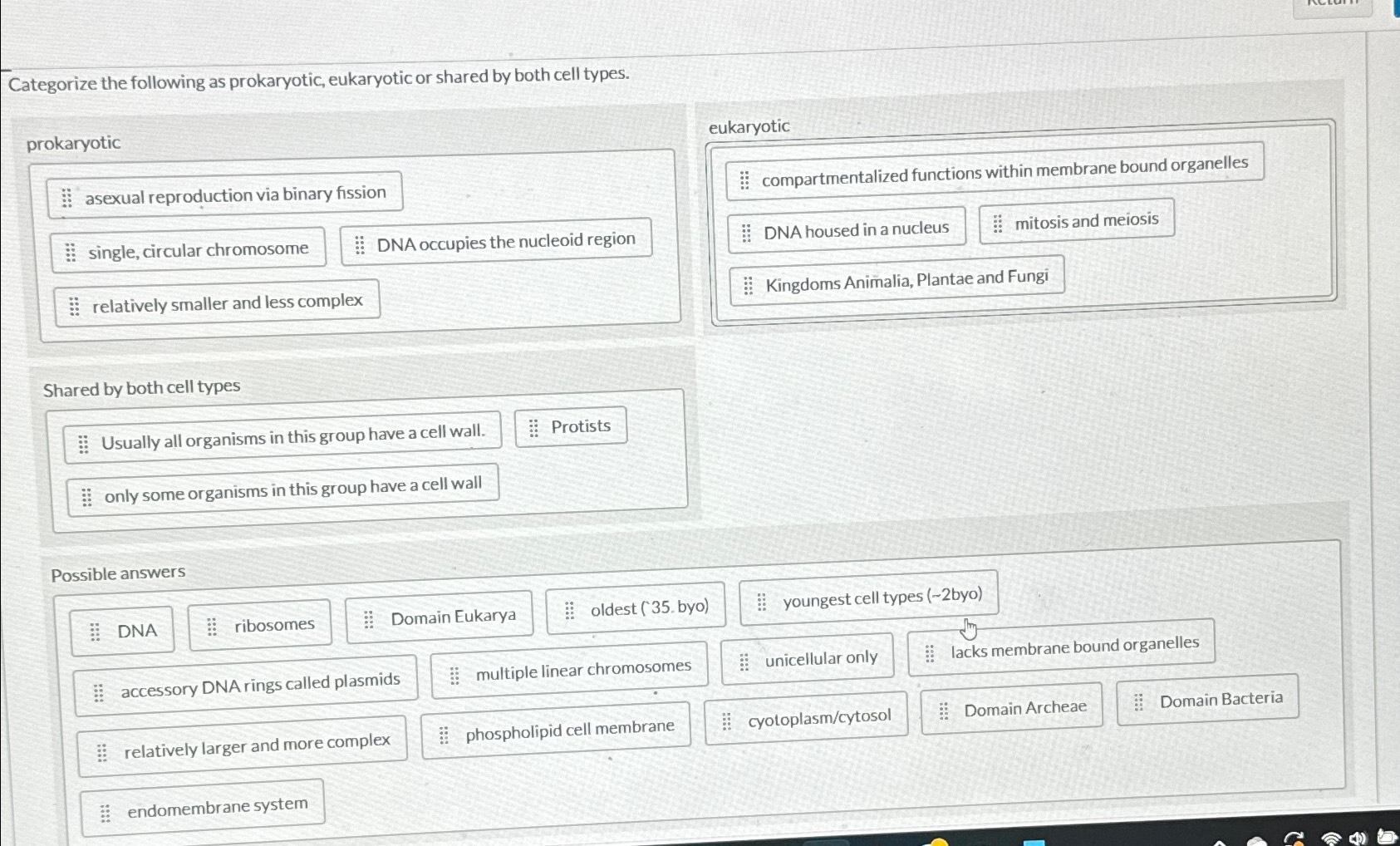Solved Categorize the following as prokaryotic, eukaryotic | Chegg.com