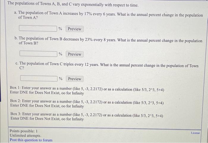 Solved he populations of Towns A, B, and C vary | Chegg.com