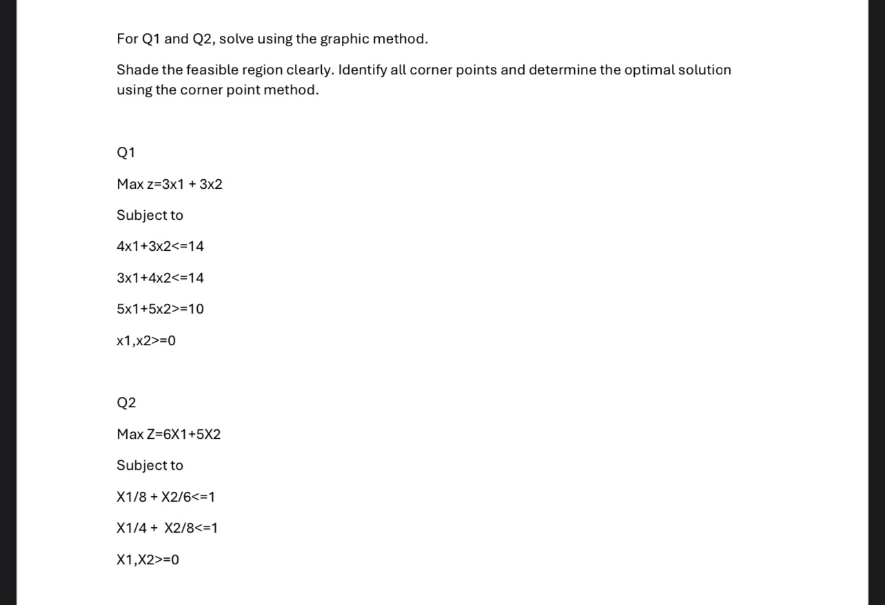 Solved For Q1 ﻿and Q2, ﻿solve using the graphic method.Shade | Chegg.com