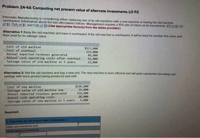 Solved Problem 24-4A Computing net present value of | Chegg.com