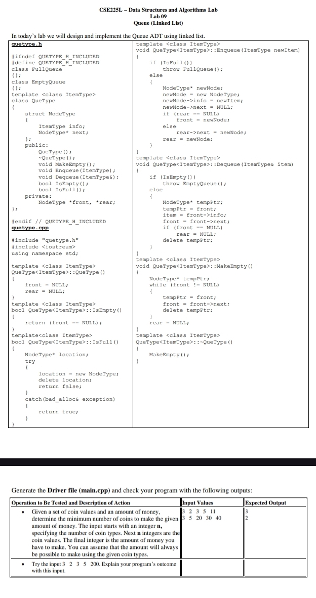 Solved In today's lab we will design and implement the Queue | Chegg.com