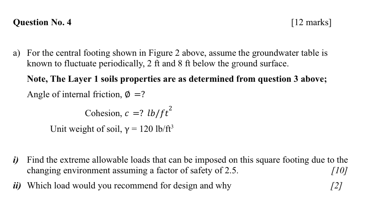 Solved Question No. 4[12 ﻿marks]a) ﻿For the central footing | Chegg.com