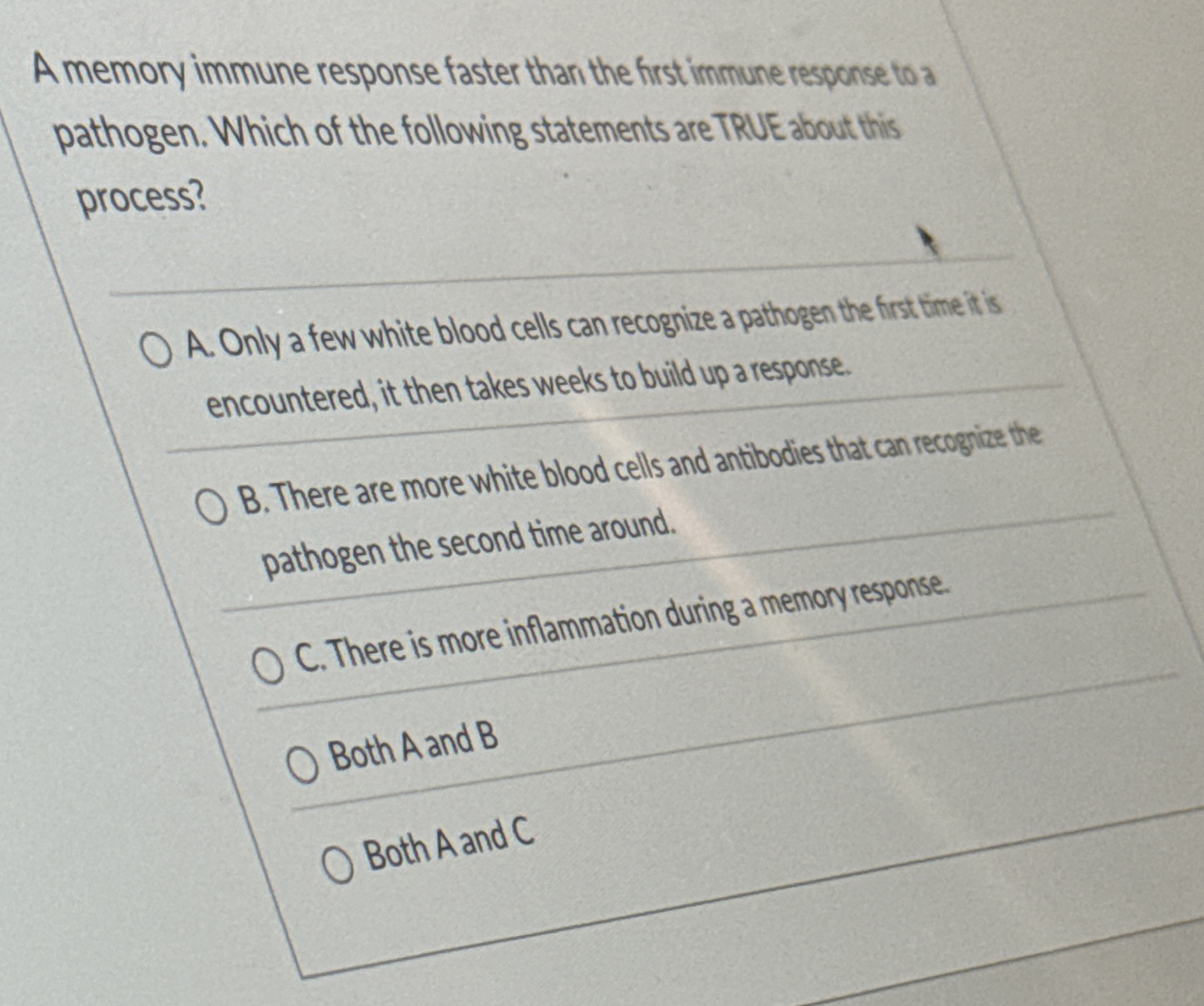 Solved A memory immune response faster than the hirstimmune | Chegg.com