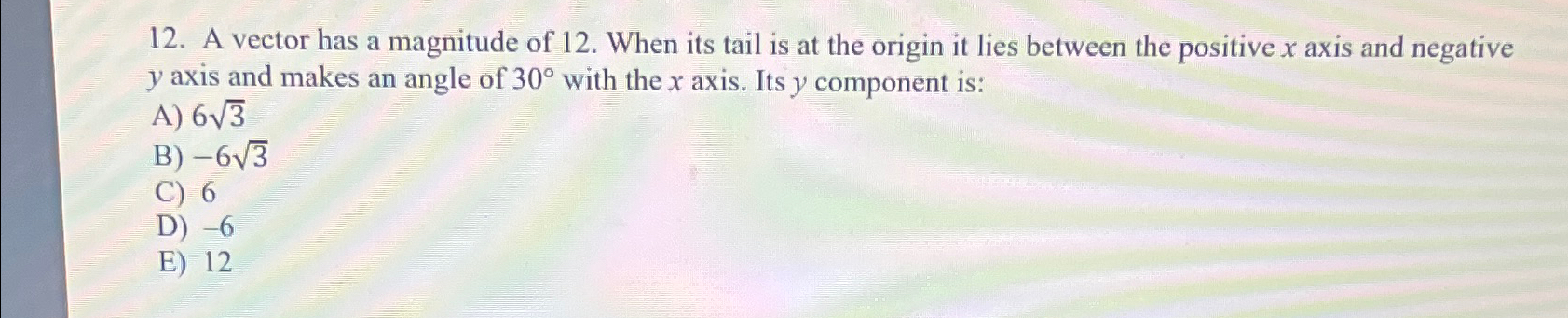 Solved A vector has a magnitude of 12. ﻿When its tail is at | Chegg.com
