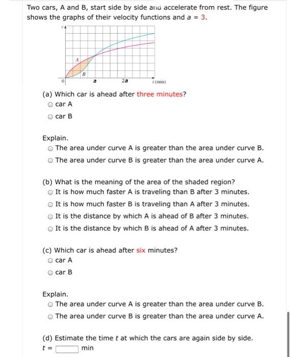 Solved Two cars, A and B, start side by side and accelerate | Chegg.com