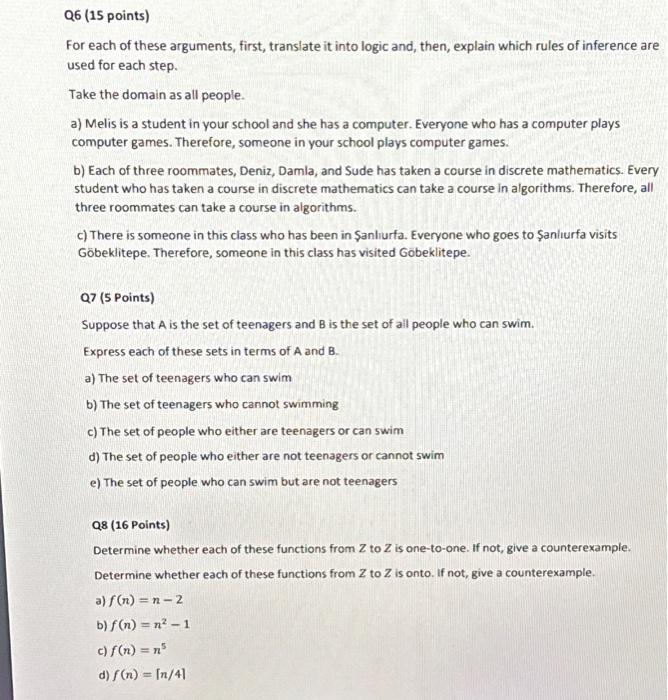 Solved Q6 (15 points) For each of these arguments, first, | Chegg.com