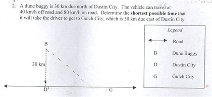 Solved A dune buggy is 30 km due north of Dustin City. The | Chegg.com