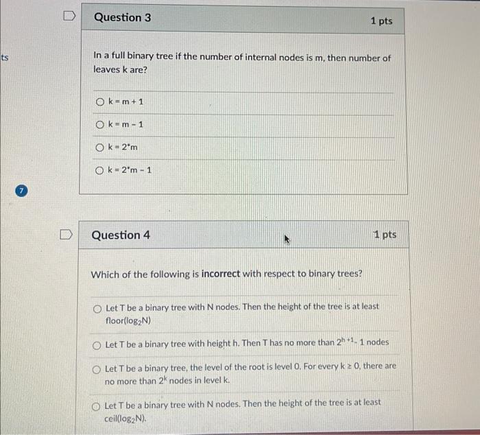 Solved If A Non Empty Binary Tree Has N Nodes What Is The 