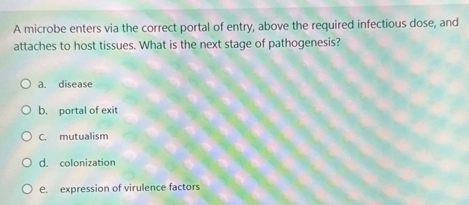 Solved A microbe enters via the correct portal of entry, | Chegg.com