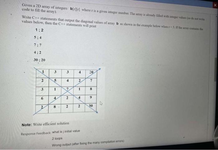 Solved Given a 2D array of integers b[r][r] where r is a | Chegg.com