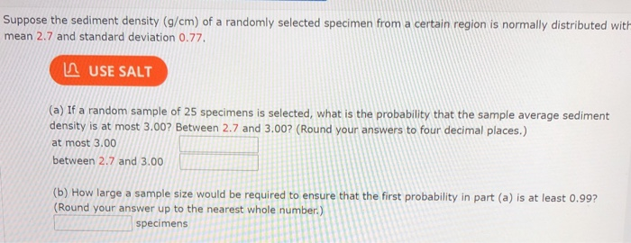 Solved Suppose the sediment density (g/cm) of a randomly | Chegg.com