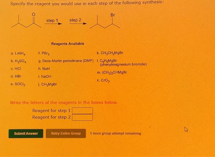 Solved Specify the reagent you would use in each step of the | Chegg.com