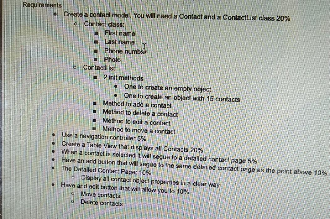 Solved Build a simple contact application on xcode swift iOS | Chegg.com