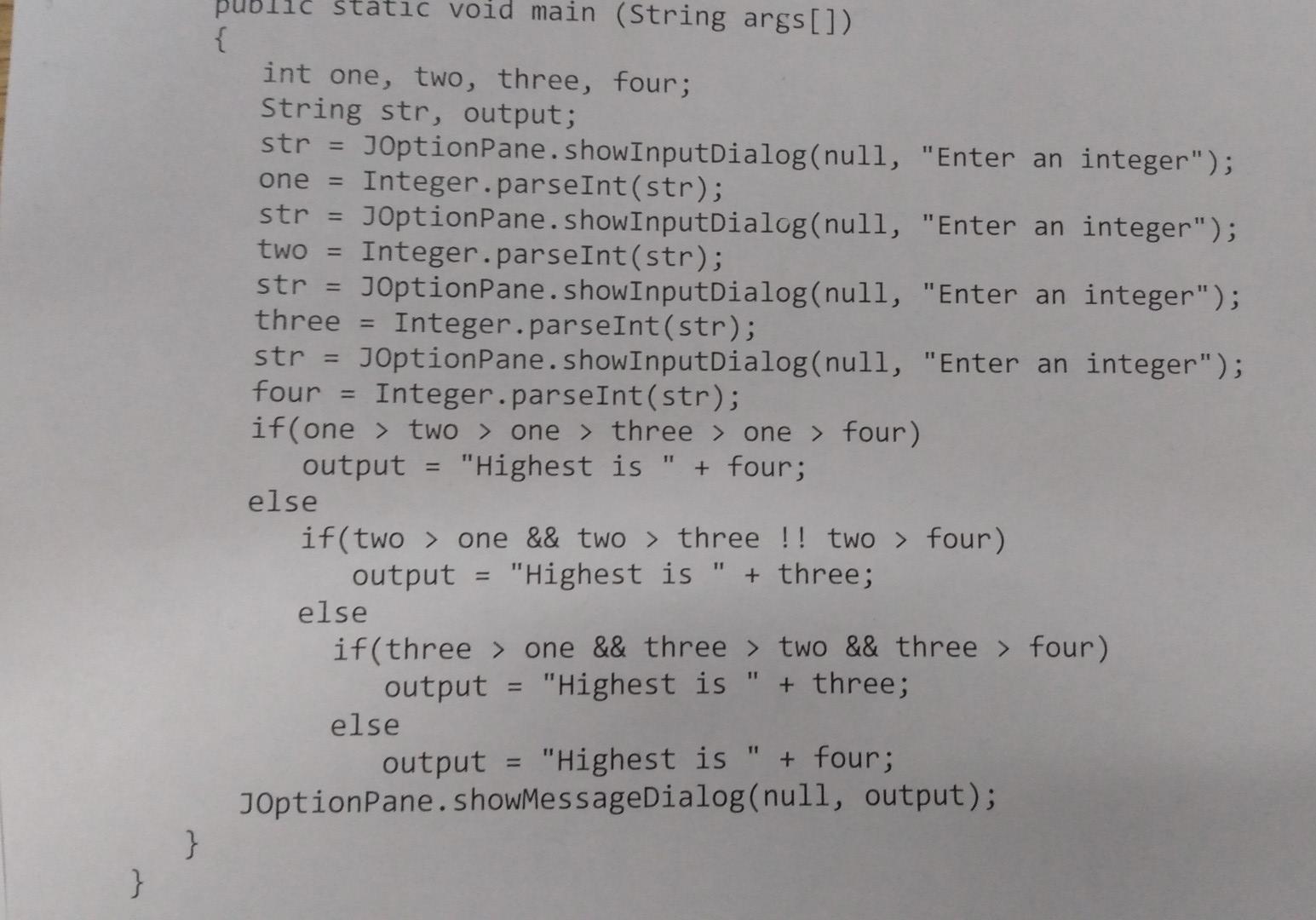 Solved static void main (String args[]) { one = = int one, | Chegg.com