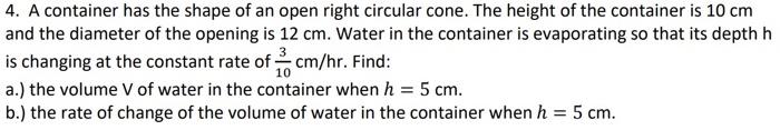 Solved 4. A container has the shape of an open right | Chegg.com