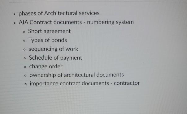 Solved phases of Architectural services • AIA Contract | Chegg.com