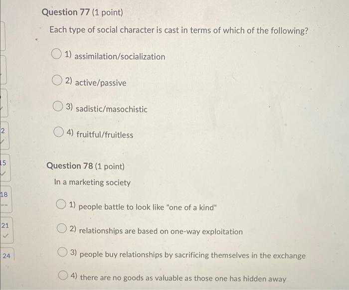 Solved Question 77 (1 point) Each type of social character | Chegg.com