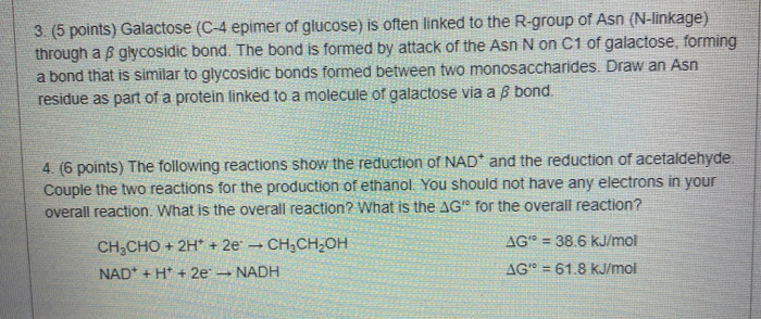Solved 3. (5 points) Galactose (C-4 epimer of glucose) is | Chegg.com