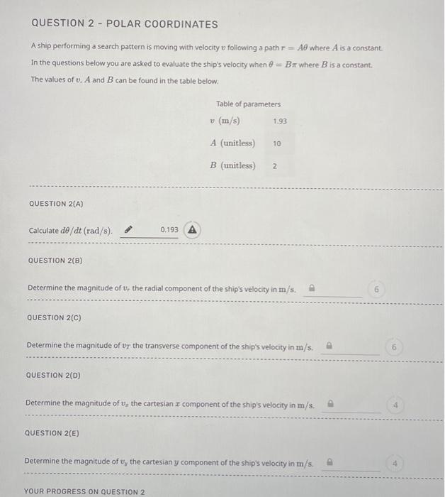 Solved QUESTION 2 - POLAR COORDINATES A ship performing a | Chegg.com