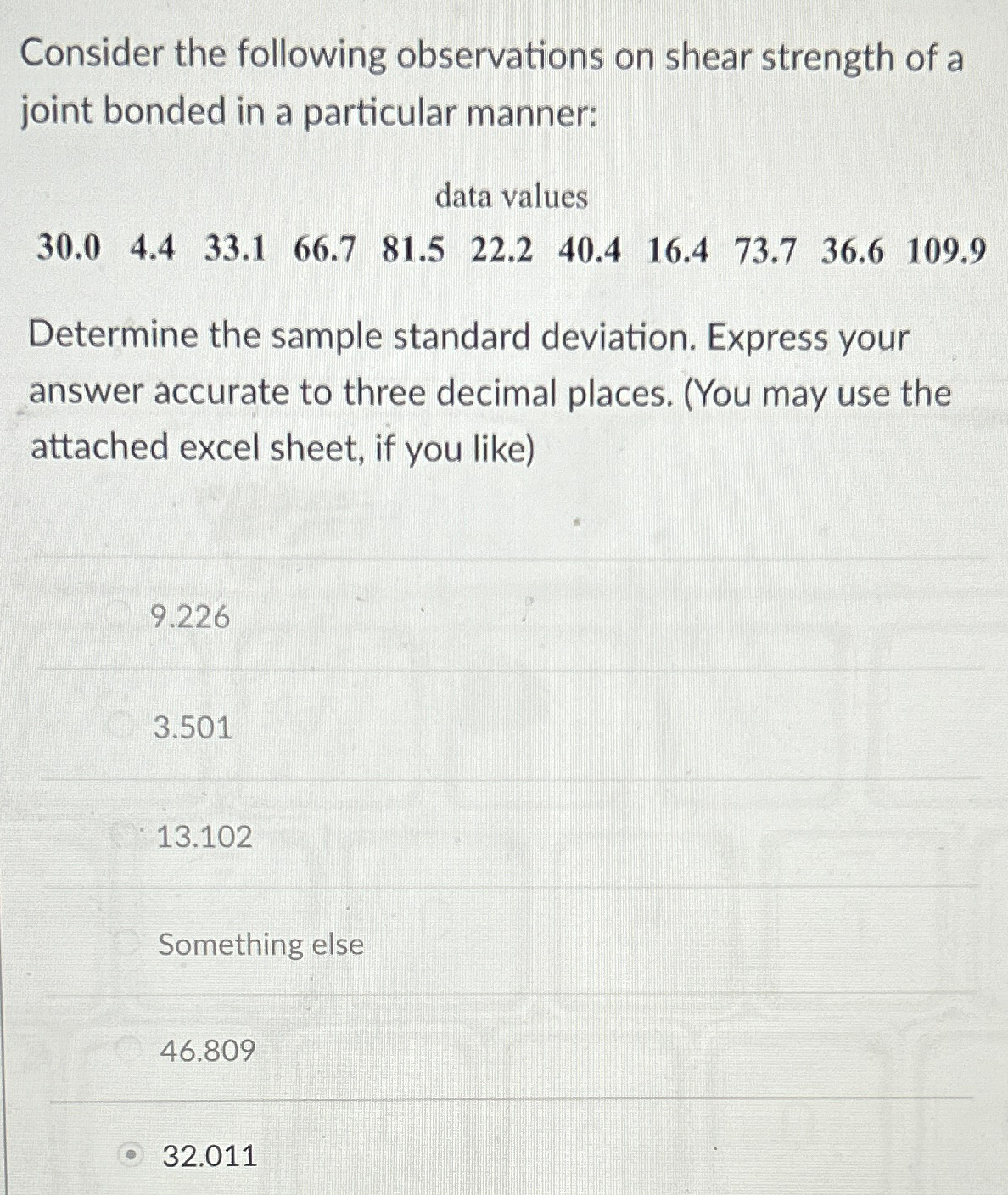 Solved Consider the following observations on shear strength | Chegg.com