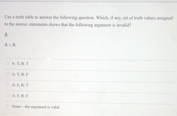 Solved Use a truth table to answer the following question. | Chegg.com