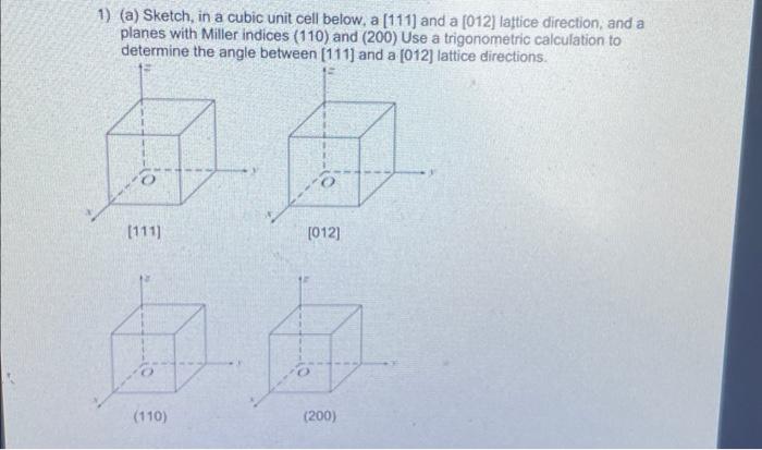 Solved 1) (a) Sketch, in a cubic unit cell below, a [111] | Chegg.com