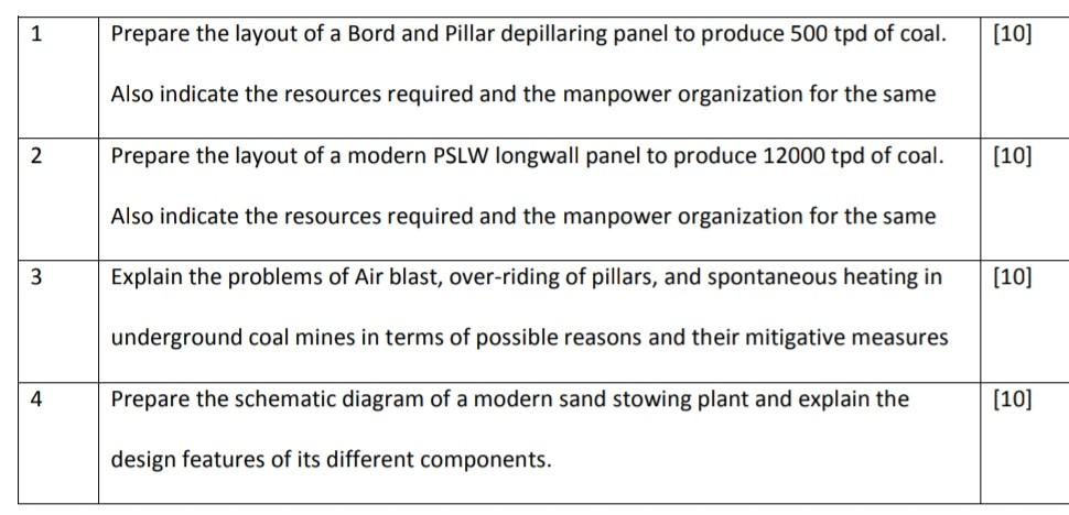 1 Prepare the layout of a Bord and Pillar depillaring | Chegg.com