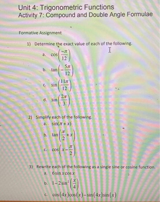 Solved Unit 4: Trigonometric Functions Activity 7: Compound | Chegg.com