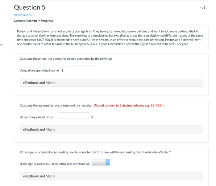 Solved Question 5 View Policies Current Attempt in Progress | Chegg.com