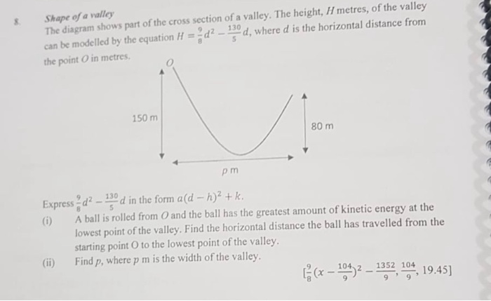 Solved & Shape of a valley The diagram shows part of the | Chegg.com
