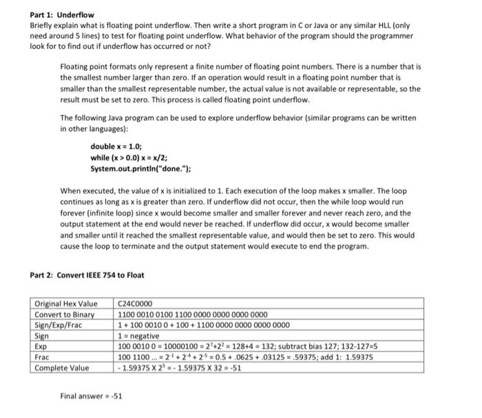 Solved Part 1: Underflow Briefly explain what is floating | Chegg.com