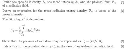 Define the specific intensity, Iw, the mean | Chegg.com