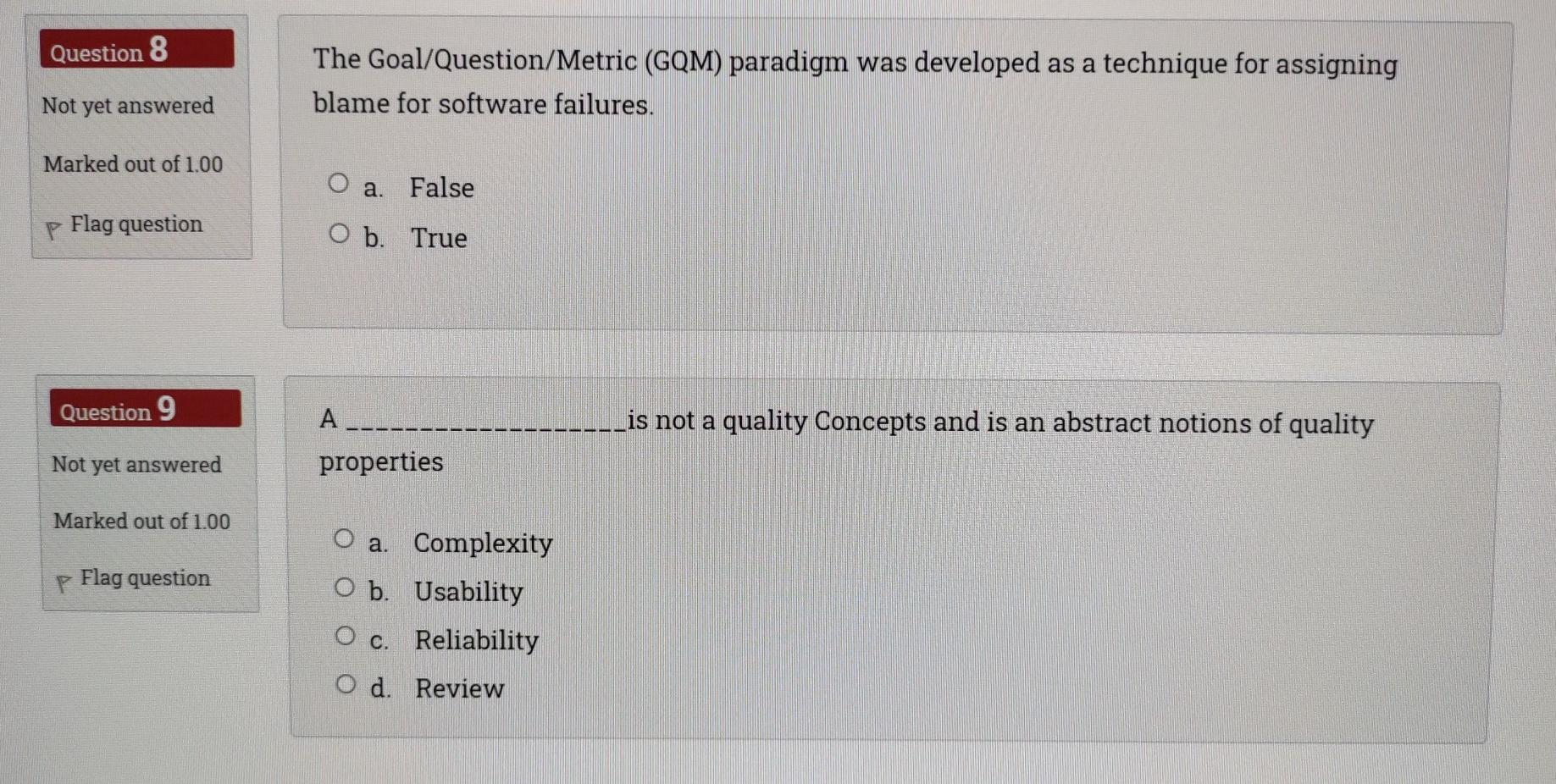 Solved Question 8 The Goal/Question/Metric (GQM) paradigm | Chegg.com