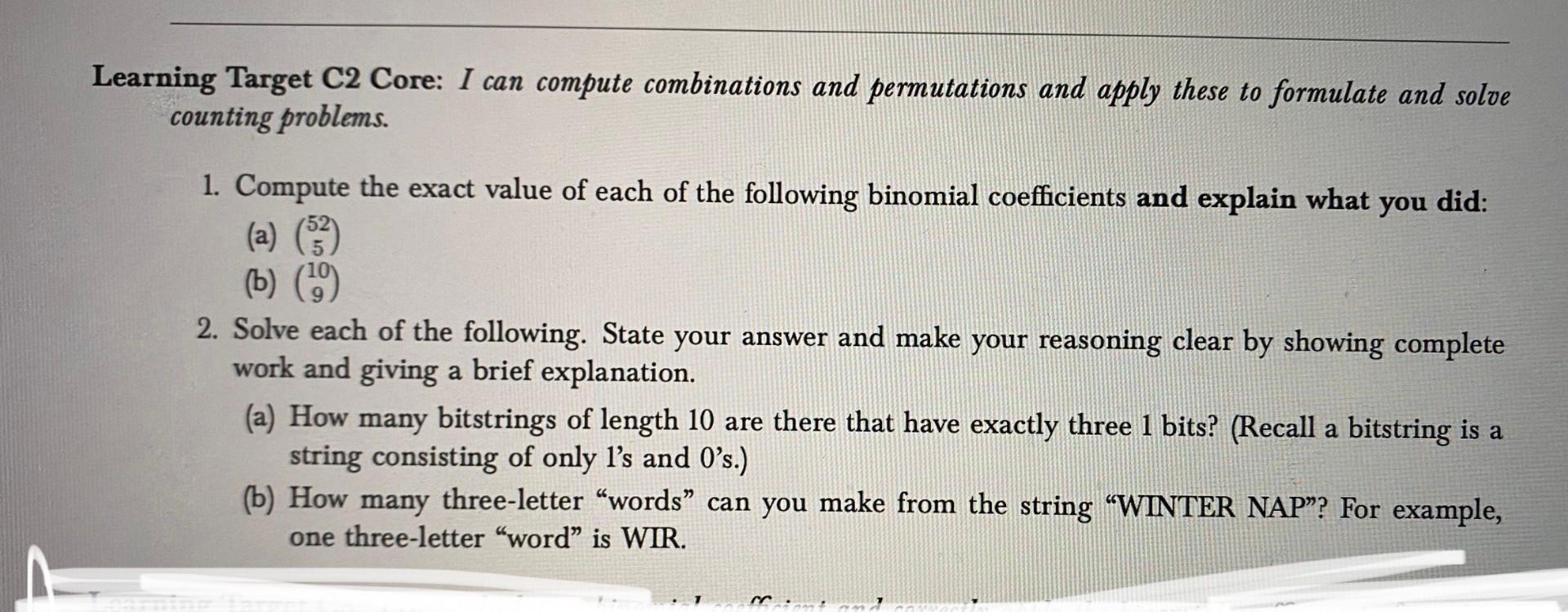 Solved tarning Target C2 Core: I can compute combinations | Chegg.com
