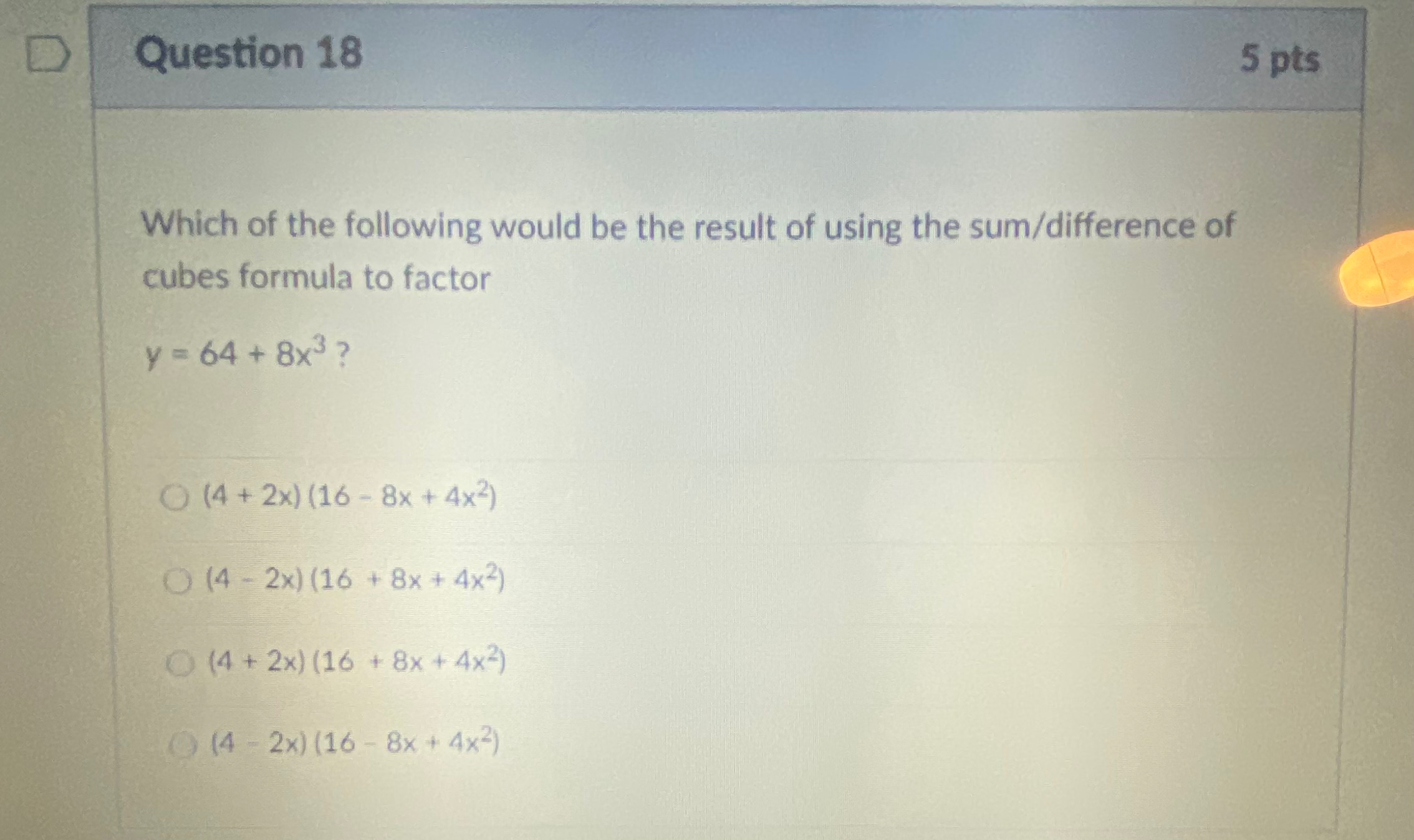 Solved Question 185ptsWhich of the following would be the | Chegg.com