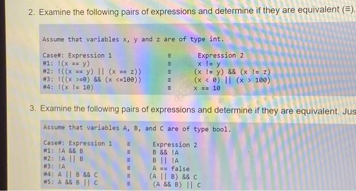 Solved 2. Examine the following pairs of expressions and | Chegg.com