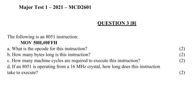 Solved Major Test 1 - 2021 - MCD2601 Question 2 [6] Draw a | Chegg.com