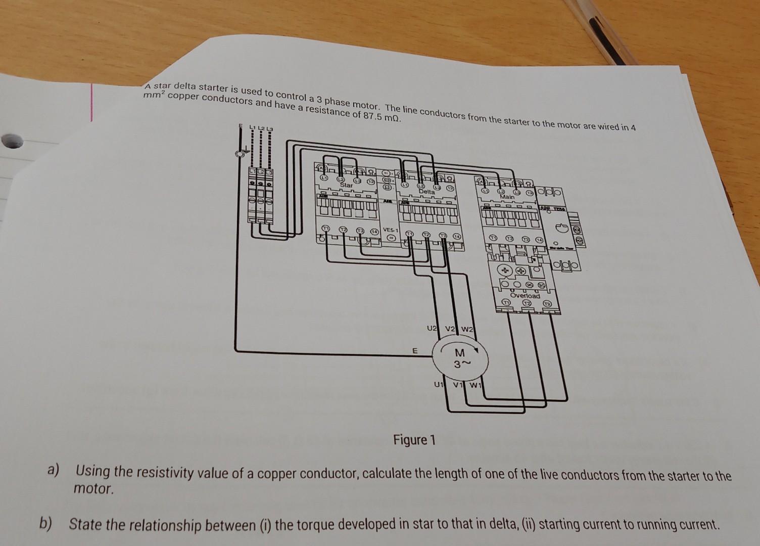 Solved A star delta starter is used to control a 3 phase | Chegg.com