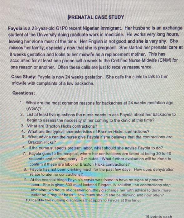 Solved PRENATAL CASE STUDY Fayola is a 23-year-old G1P0 | Chegg.com