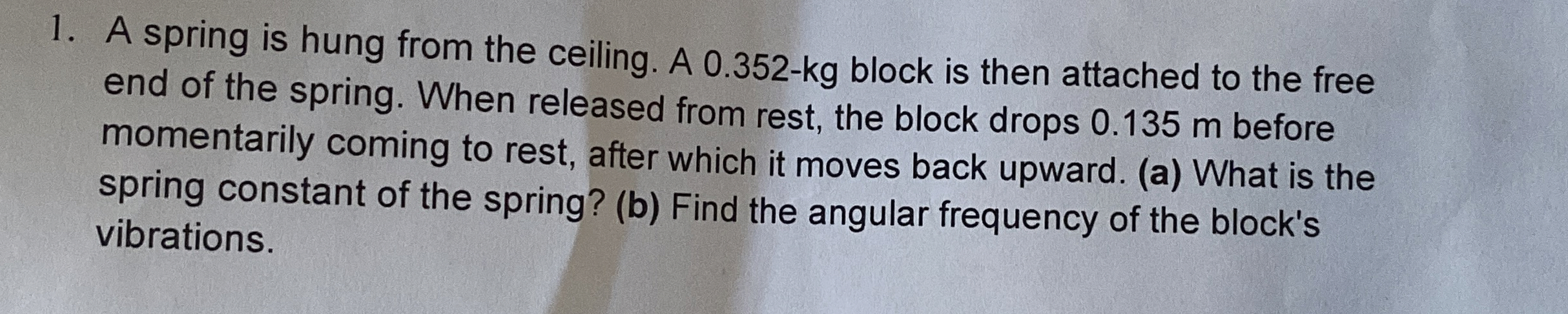 Solved A spring is hung from the ceiling. A 0.352-kg ﻿block | Chegg.com